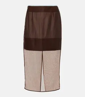 JACQUES WEI Chiffon Midi Skirt - Brown
