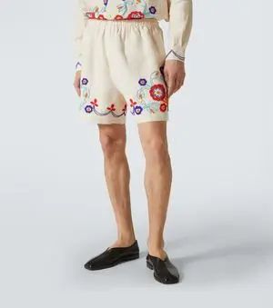 BODE Garden Party Beaded Linen Shorts - White