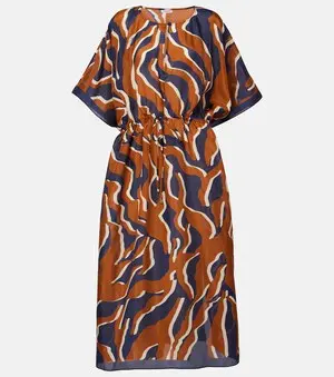 ERES Archipel Printed Gathered Silk Kaftan - Orange