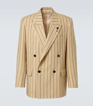 LARDINI Striped Double-breasted Linen And Wool Blazer