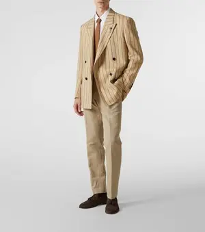 LARDINI Striped Double-breasted Linen And Wool Blazer