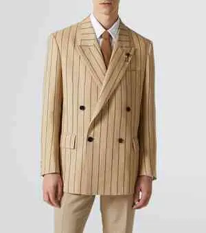 LARDINI Striped Double-breasted Linen And Wool Blazer
