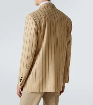 LARDINI Striped Double-breasted Linen And Wool Blazer