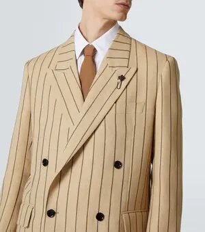 LARDINI Striped Double-breasted Linen And Wool Blazer