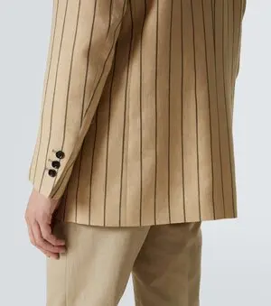 LARDINI Striped Double-breasted Linen And Wool Blazer