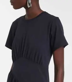 FRAME Gathered Paneled Cotton Midi Dress