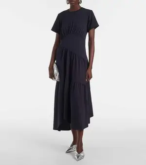 FRAME Gathered Paneled Cotton Midi Dress