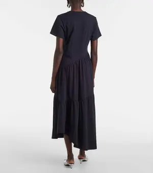 FRAME Gathered Paneled Cotton Midi Dress