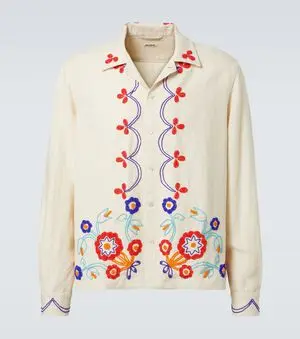 BODE Garden Party Beaded Linen Shirt - White