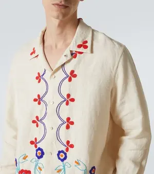 BODE Garden Party Beaded Linen Shirt