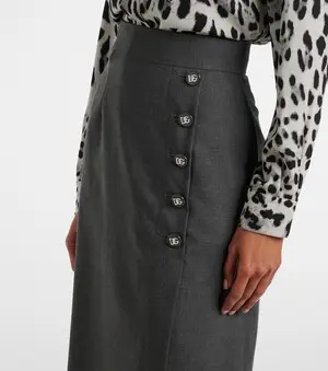 Dolce & Gabbana Virgin Wool Midi Skirt - Grey