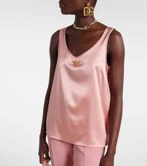 Dolce & Gabbana Dg Silk-blend Satin Top - Pink