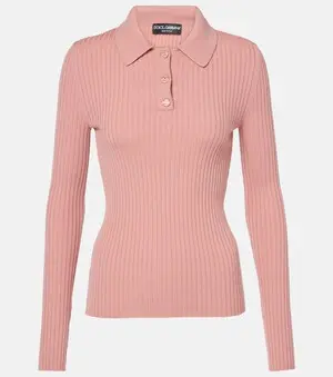 Dolce & Gabbana Ribbed-knit Wool-blend Polo Sweater - Pink