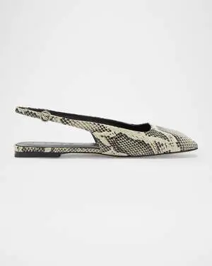AeydĒ Geraldine Snake-embossed Slingback Ballerina Flats - Creamy