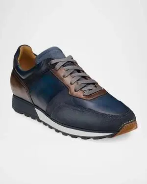 Magnanni Arco Leather Runner Sneakers - Navy/brown