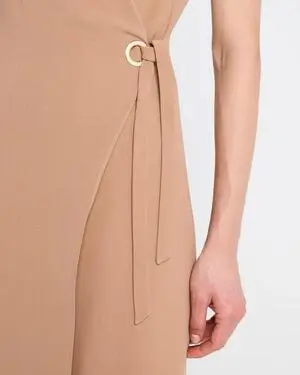 Giorgio Armani Cupro Wrap Midi Dress - Solid Medium Brown
