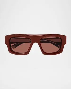 Gucci Acetate Rectangle Sunglasses - Shiny Solid Burgundy