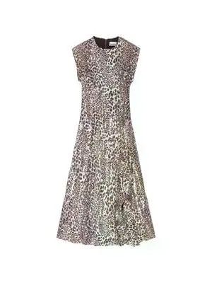 GANNI Leopard-print Midi Dress - White