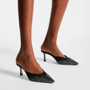 JIMMY CHOO Vivi 65 Crystal Mesh Mules - Black