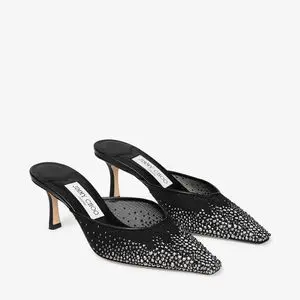 JIMMY CHOO Vivi 65 Crystal Mesh Mules - Black