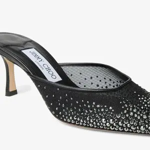 JIMMY CHOO Vivi 65 Crystal Mesh Mules - Black