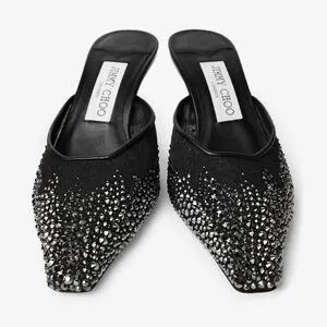 JIMMY CHOO Vivi 65 Crystal Mesh Mules - Black
