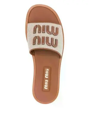 Miu Miu Logo-appliqué Sandals - Neutrals