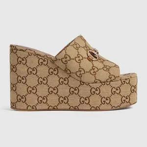 Gucci Horsebit Wedge Sandal - Beige