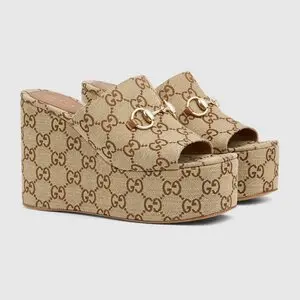 Gucci Horsebit Wedge Sandal - Beige