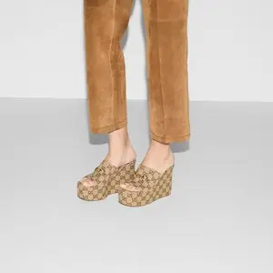 Gucci Horsebit Wedge Sandal - Beige