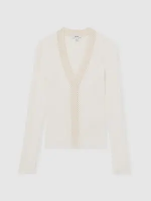 REISS Lauri Craft-stitch Rib-knit Top - Ivory