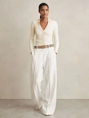 REISS Lauri Craft-stitch Rib-knit Top - Ivory