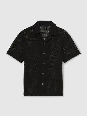 REISS Sterling Crochet Cuban-collar Shirt