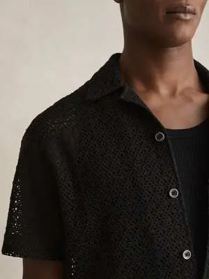 REISS Sterling Crochet Cuban-collar Shirt