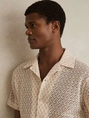 REISS Sterling Crochet Cuban-collar Shirt