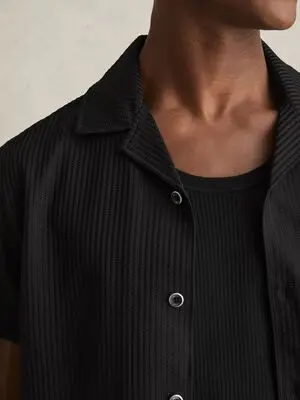 REISS Warwick Textured-knit Cuban-collar Shirt