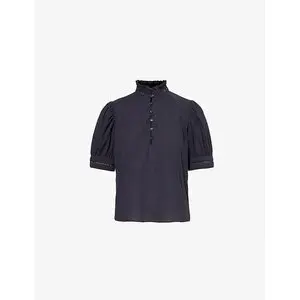 FRAME The Ruffle Collar Puffed-sleeves Cotton Top