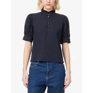 FRAME The Ruffle Collar Puffed-sleeves Cotton Top