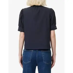 FRAME The Ruffle Collar Puffed-sleeves Cotton Top