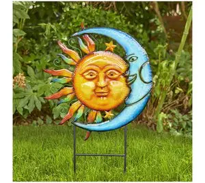 GLITZHOME 36 Metal Sun And Moon Garden Stake R Wall Decor - One-color