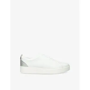 Fitflop Rally Crystal-embellished Leather Low-top Trainers - Silver Com