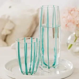 VIETRI Nuovo Stripe Pitcher - Teal