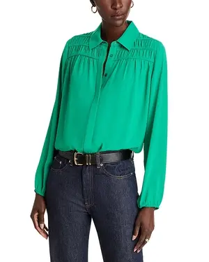 T Tahari Long Sleeve Button Down Blouse - Green Wave