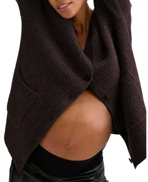 Hatch Collection Maternity Cashmere Marlow Cardigan - Espresso