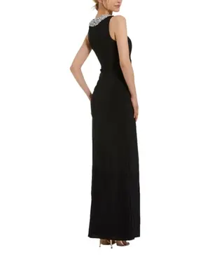 Mac Duggal Jersey Sleeveless Beaded Neck Gown With Twist