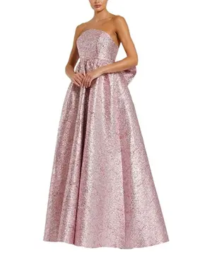 Mac Duggal Metallic Strapless Brocade Gown With Bow