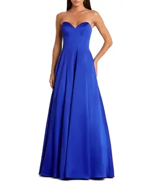 Mac Duggal Satin Strapless Ballgown With Bow Details - Cobalt