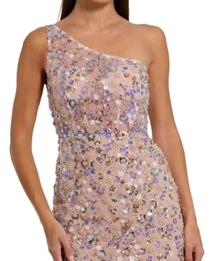 Mac Duggal Floral Embellished One Shoulder Gown