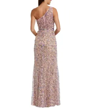 Mac Duggal Floral Embellished One Shoulder Gown
