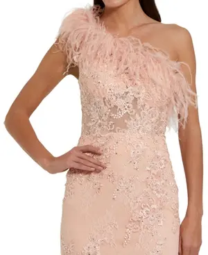 Mac Duggal One-shoulder Feather-embellished Mermaid Gown